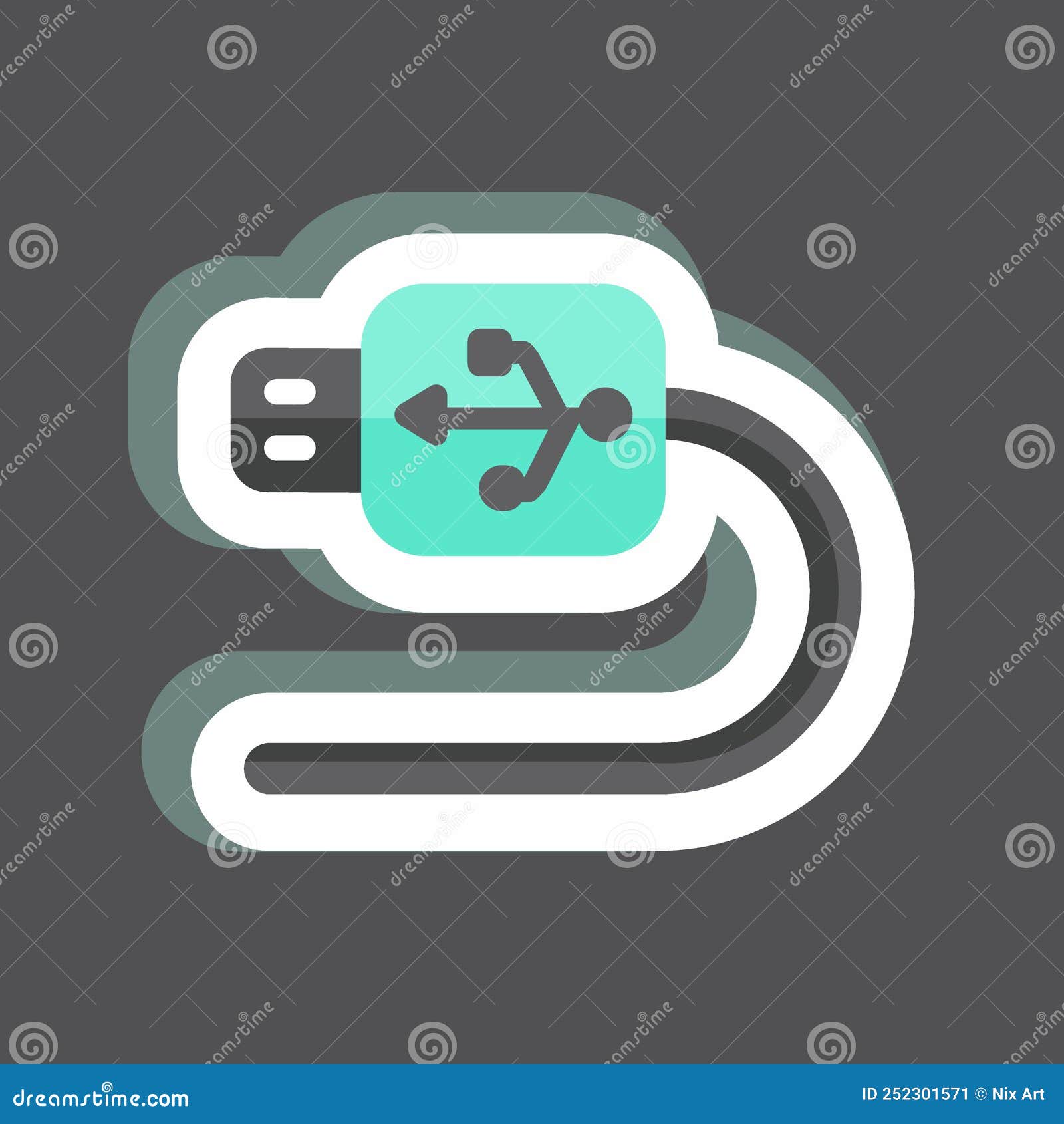 USB Cable Sticker in Trendy Isolated on Black Background Stock ...