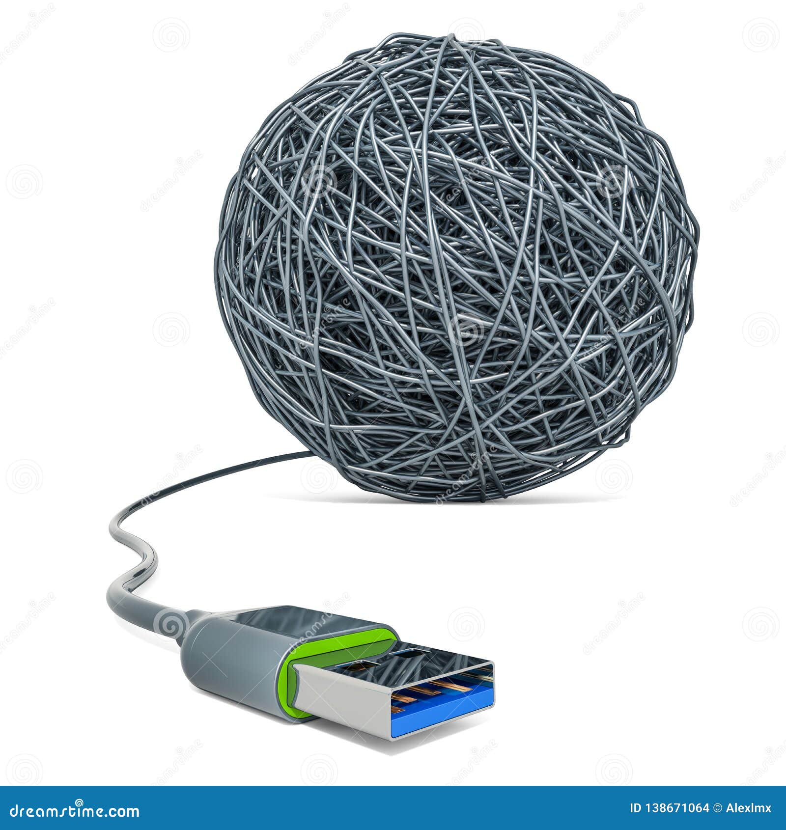 USB Cable in Tangled Skein. 3D Rendering Stock Illustration ...