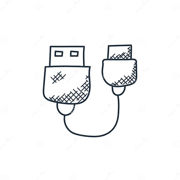 Usb Cable Vector Icon Isolated on White Background. Outline, Thin Line ...