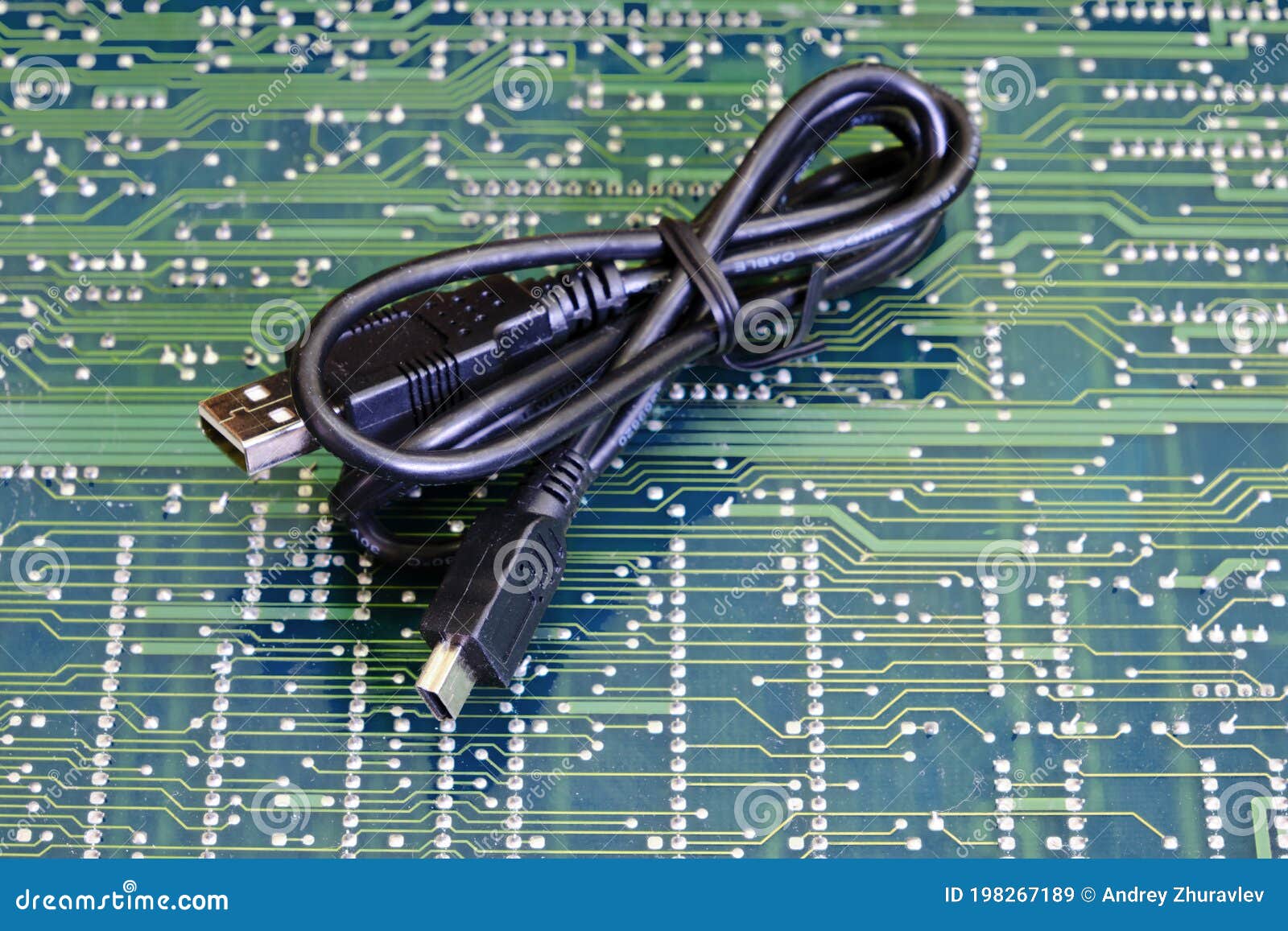 Usb Cable Wire Against Electronic Circuit Board Stock Image - Image of ...