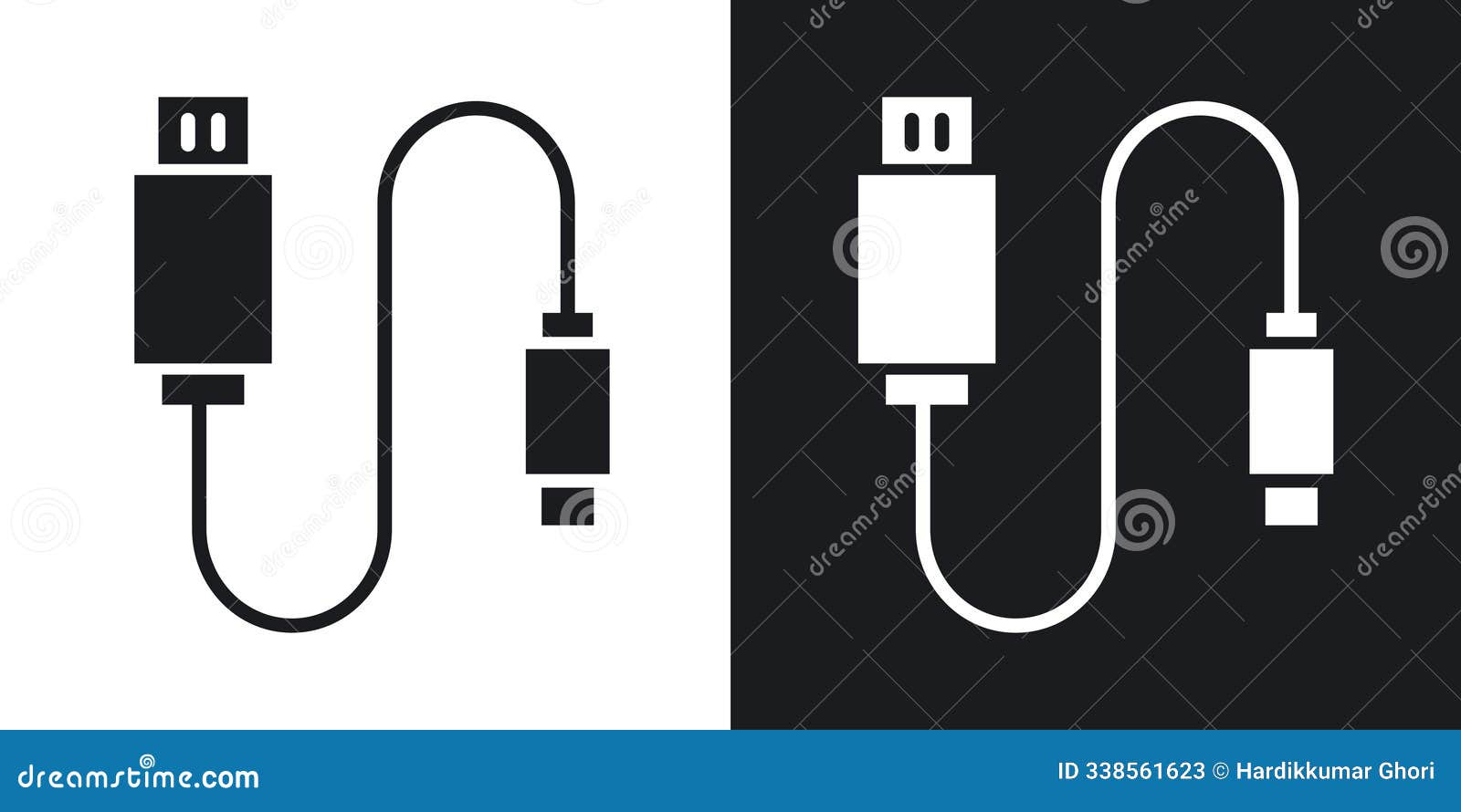 USB Cableline in Thin Line Black Color. Flat Simple Vector Symbols ...