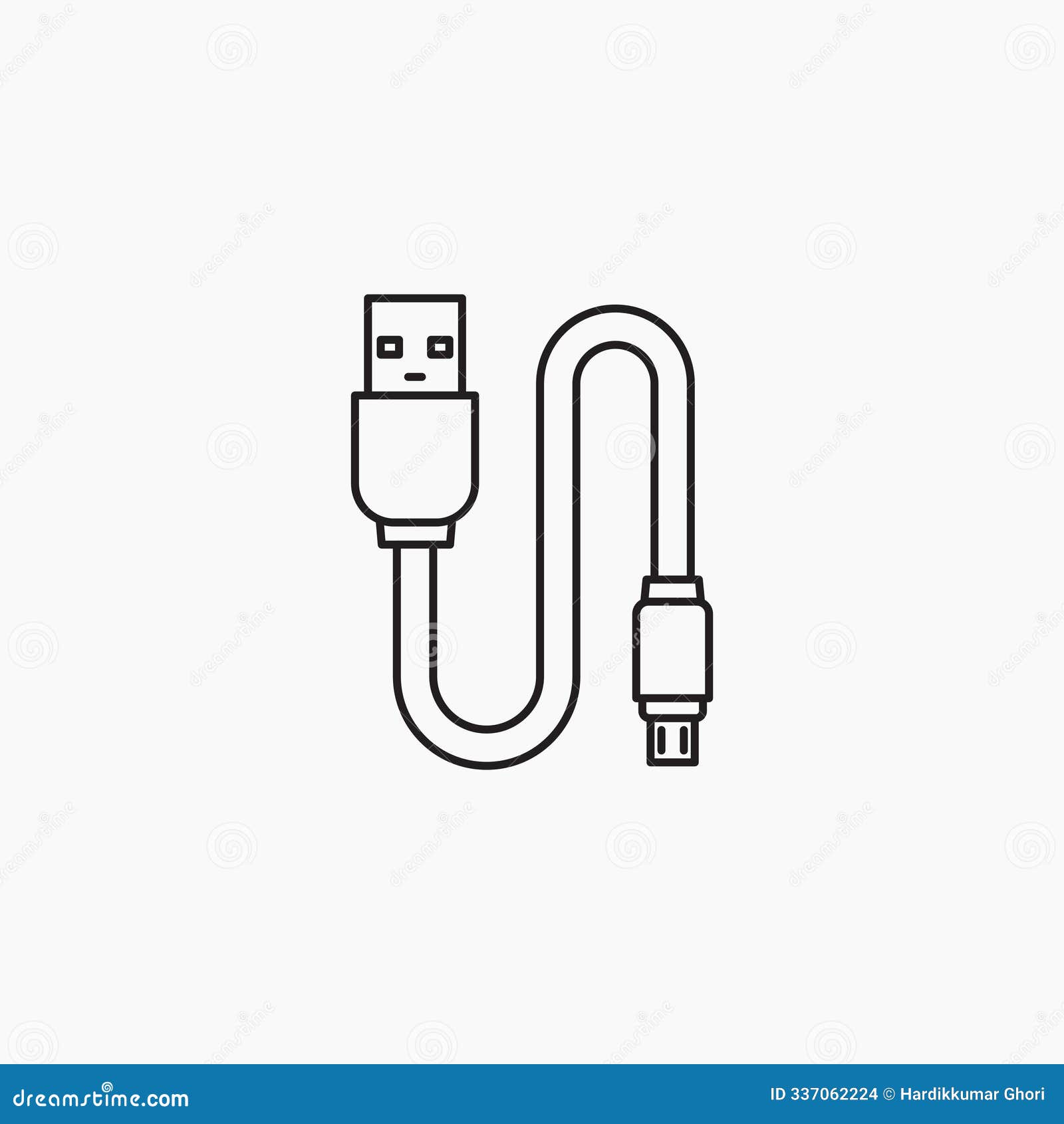 USB Cableline in Thin Line Black Color. Flat Simple Vector Symbols ...