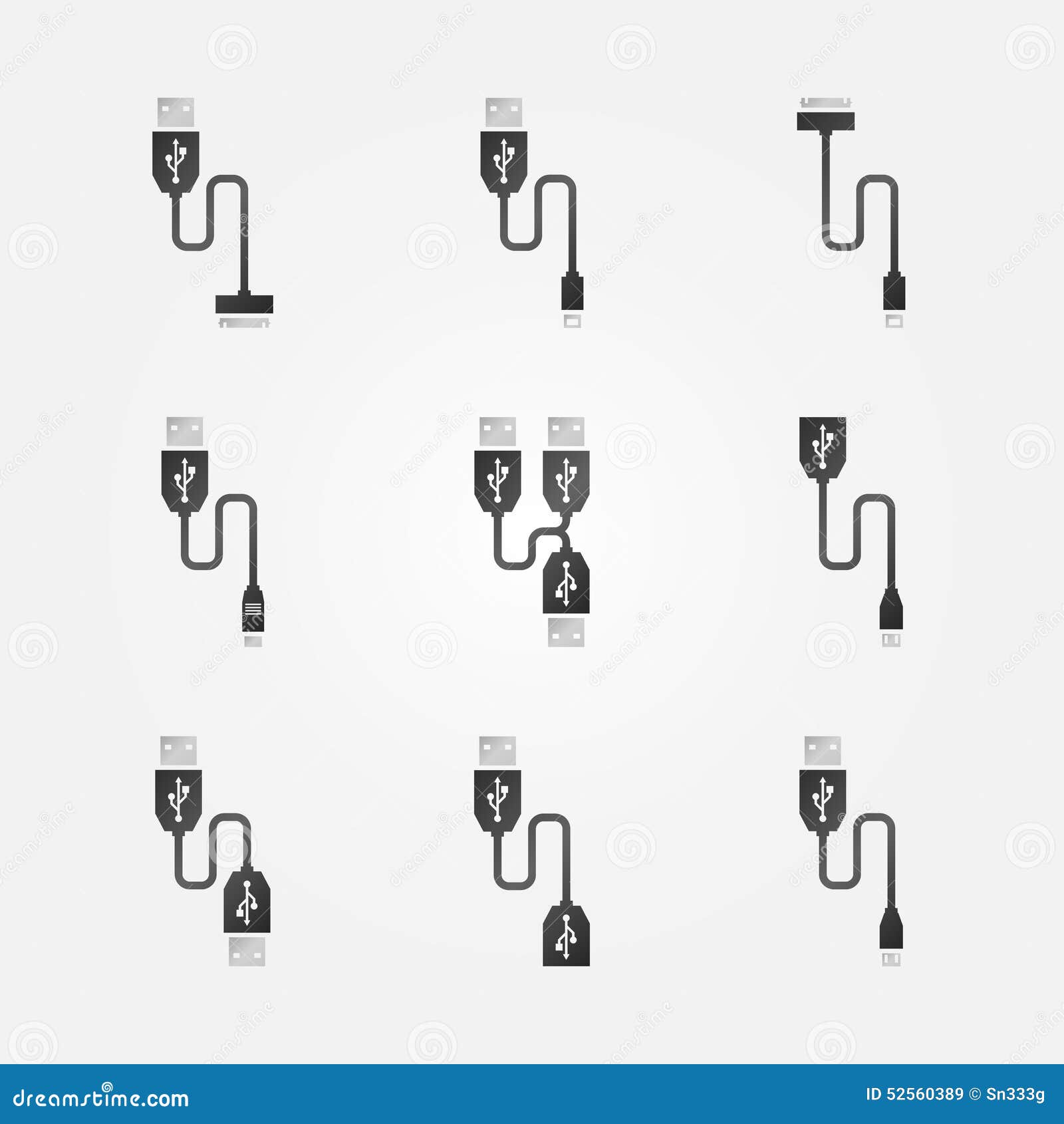 USB Cables Black Vector Icons Stock Vector - Illustration of lightening ...