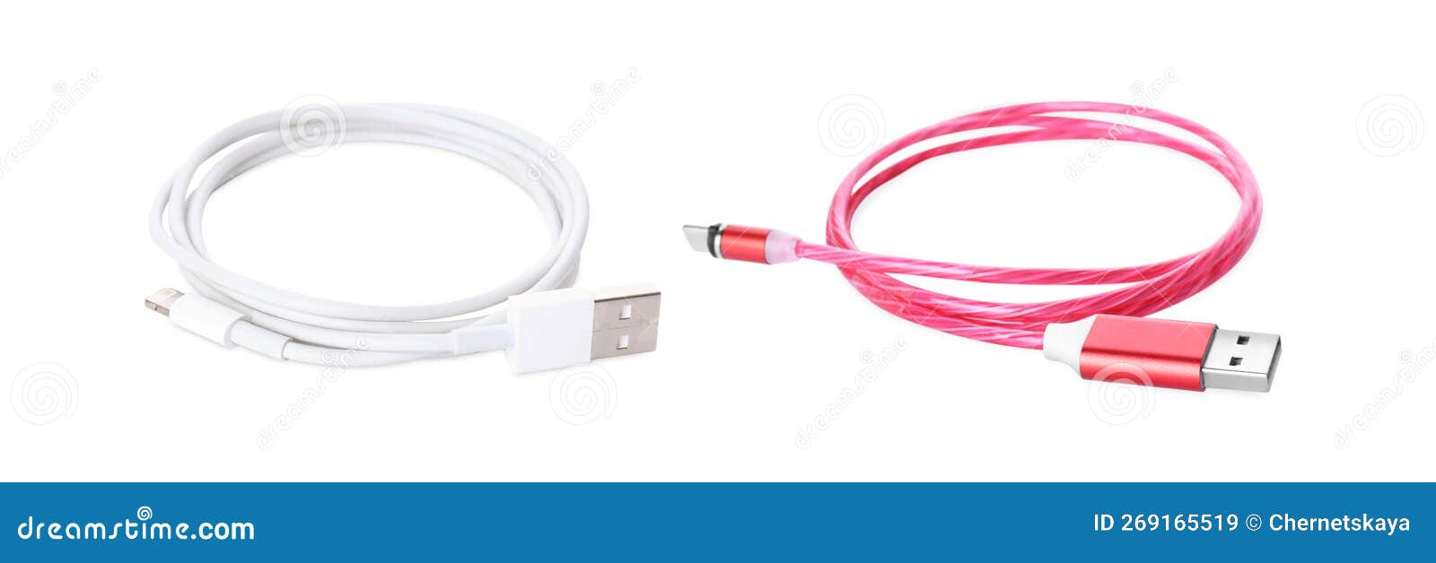 USB Cables with Different Connectors on White Background Stock Image ...