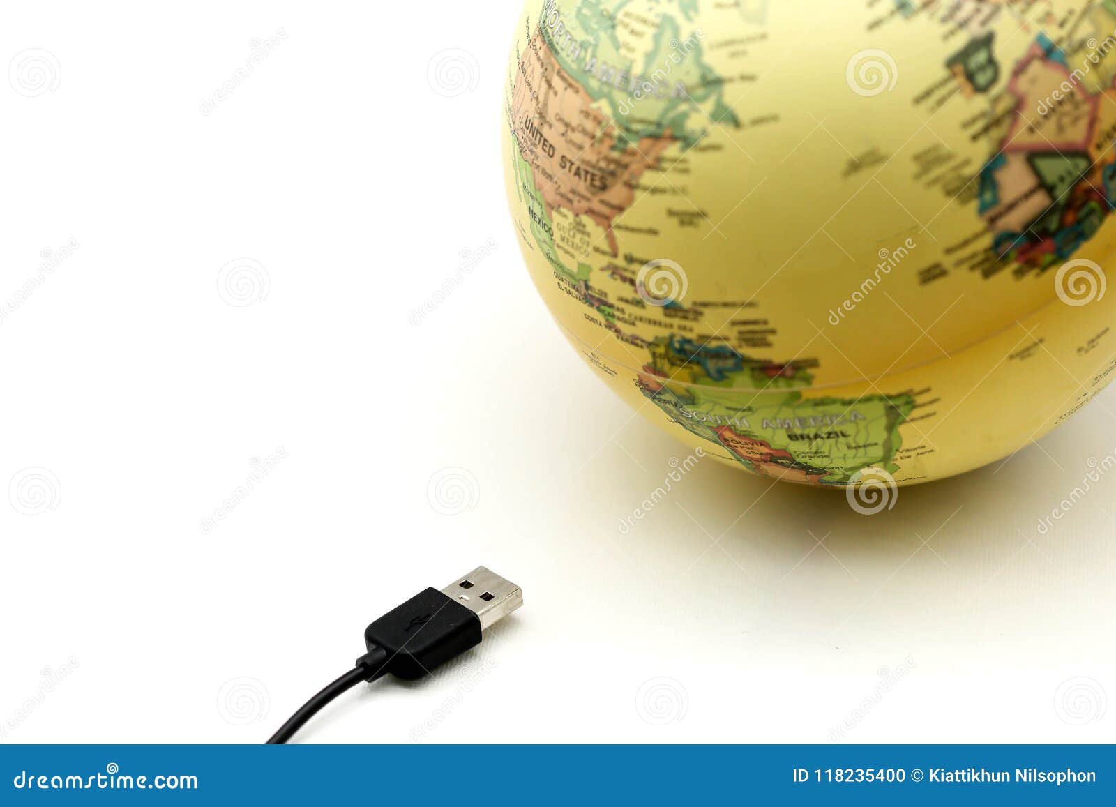 USB Cables with Globe World Map,connected To the Globe Concept. Stock ...