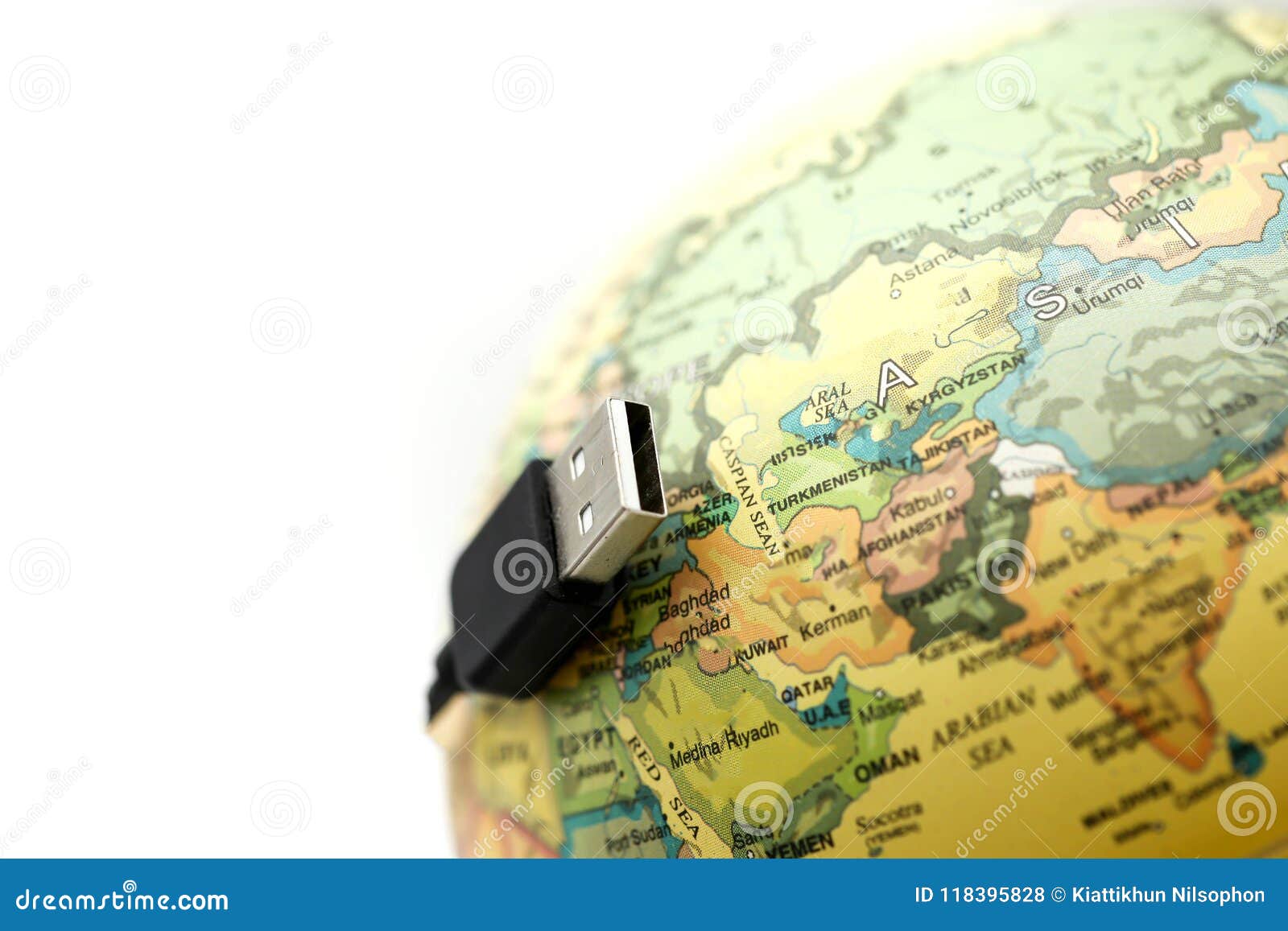 USB Cables with Globe World Map,connected To the Globe Concept. Stock ...