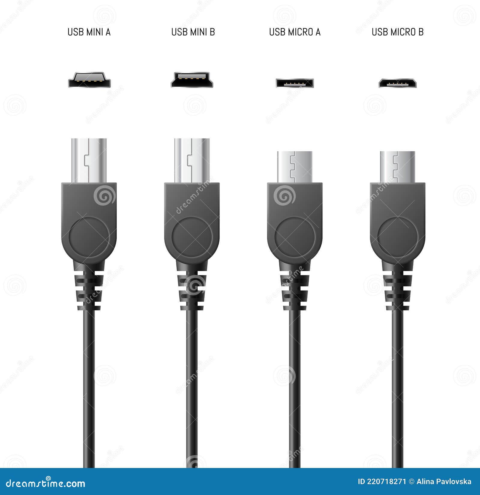 USB Cables and Sockets Set Realistic. Connector Plugs for Smartphone ...