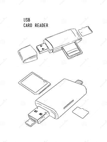 USB Card Reader , , Hand Draw Sketch Vector. Stock Vector ...