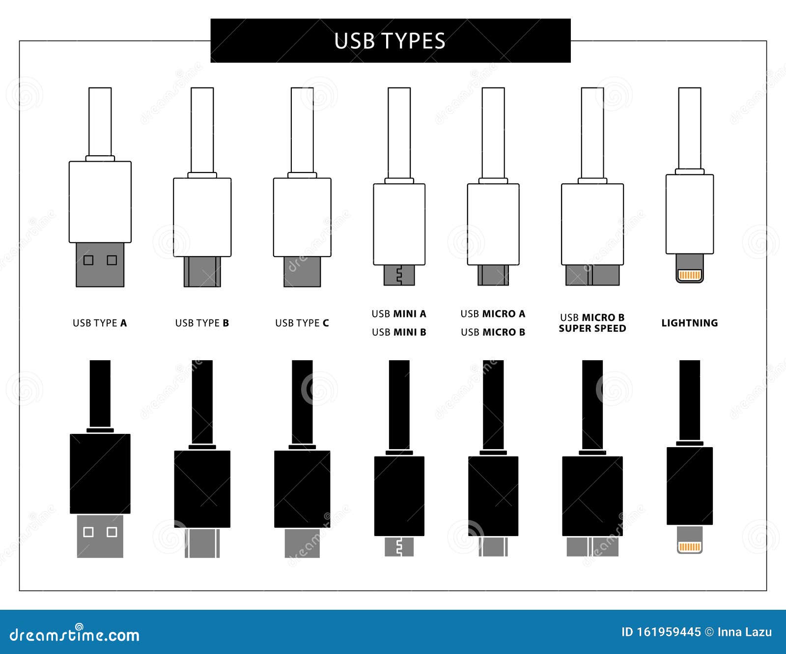 Set Of Computer Connectors Or Usb Universal Connector Symbols Or ...