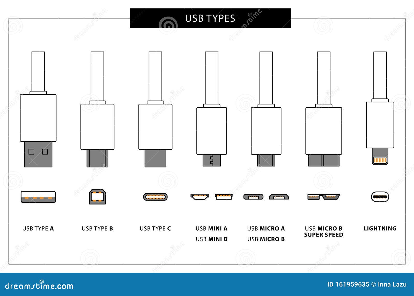 Set Of Computer Connectors Or Usb Universal Connector Symbols Or ...