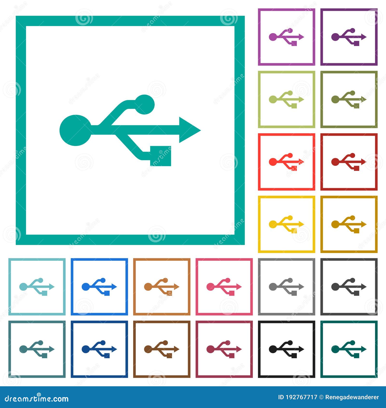 USB Connection Flat Color Icons with Quadrant Frames Stock Illustration ...