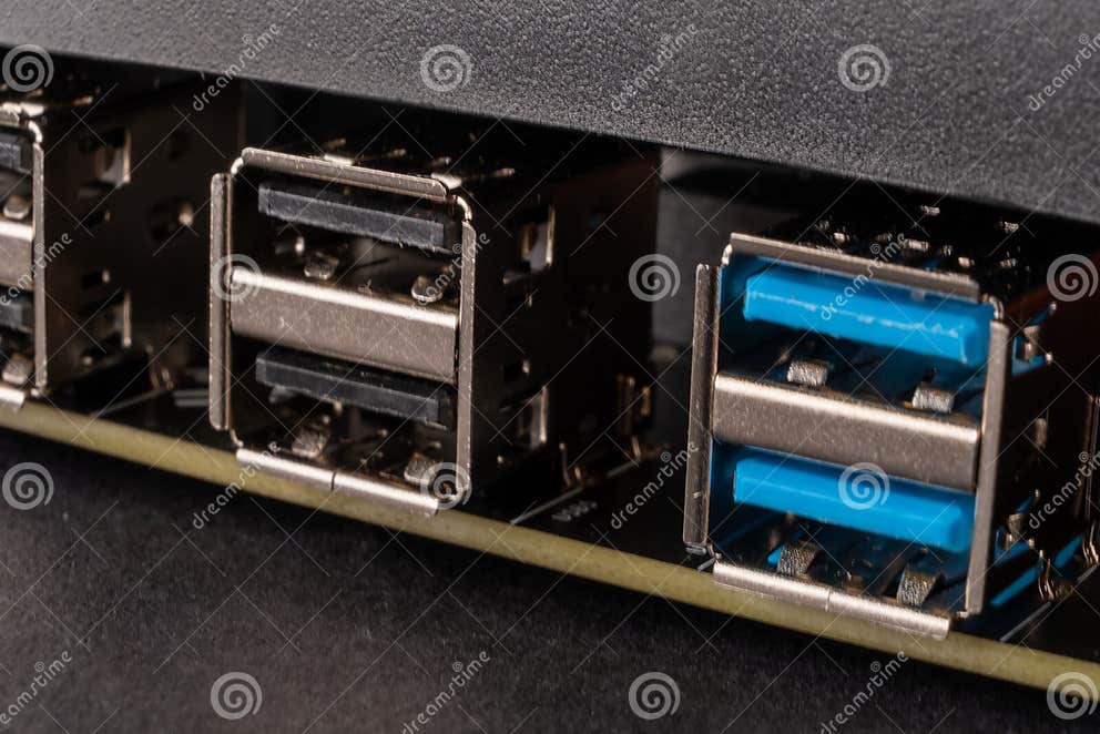 USB Connectors on the Computer Motherboard Backplate in a Row of Type2 and Type3 Stock Image ...
