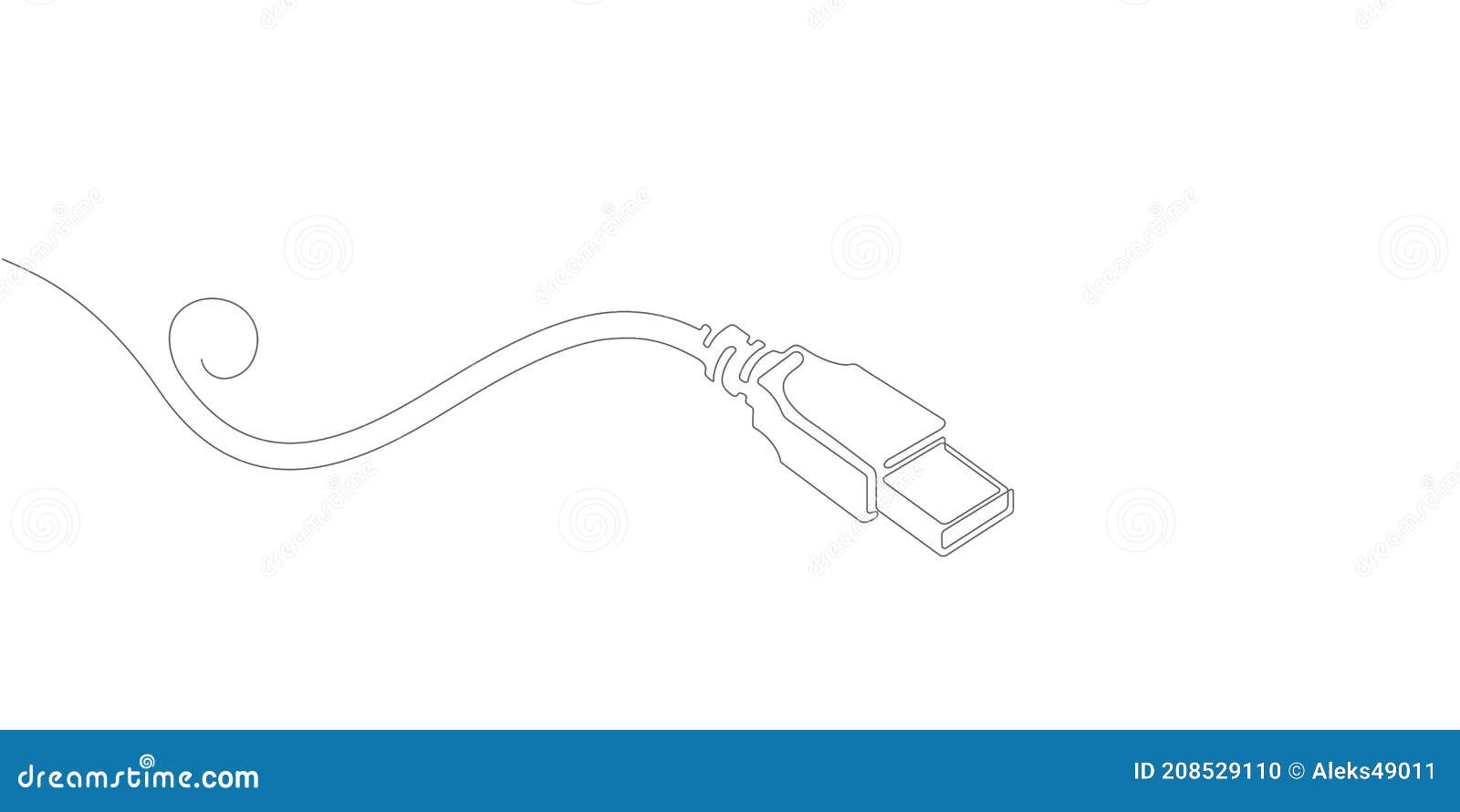 USB Data Cable One Line Drawing .Technological Concept .Computer Wire ...