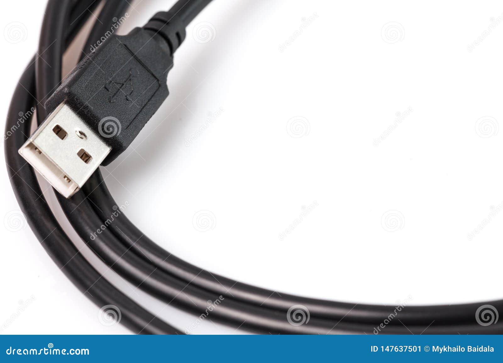 USB Data & Power Cable Isolated on White Background. Close Up Stock ...