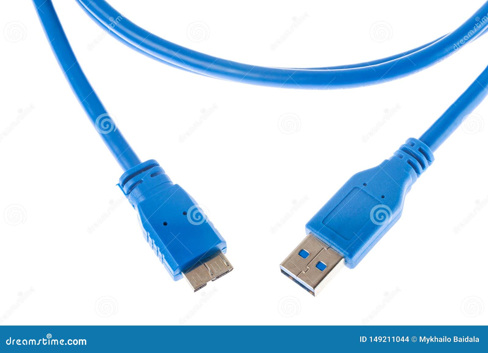 USB 3 Data & Power Cable Isolated on White Background. Close Up Stock ...