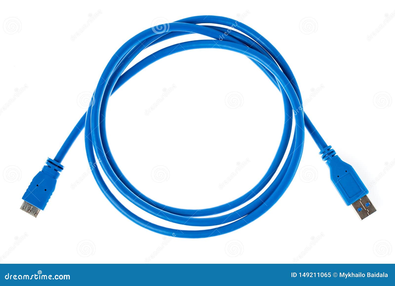 USB Data & Power Cable Isolated on White Background. Close Up Stock ...