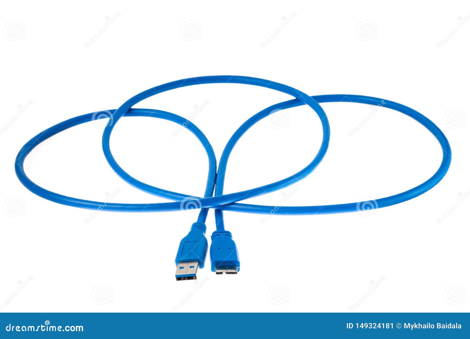 USB 3 Data & Power Cable Isolated on White Background. Close Up Stock ...