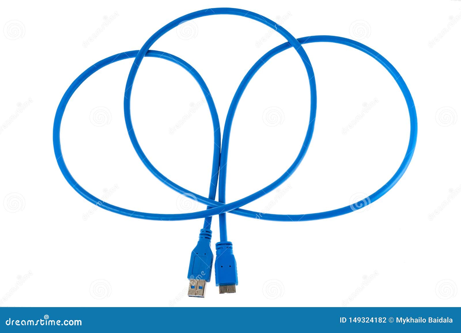 USB 3 Data & Power Cable Isolated on White Background. Close Up Stock ...