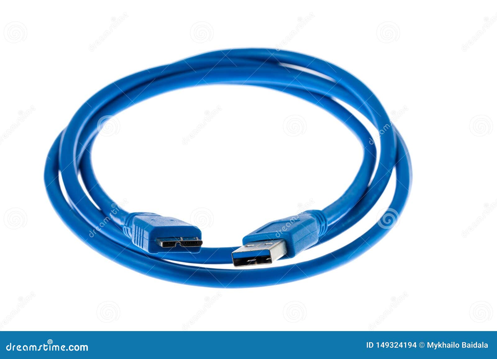 USB 3 Data & Power Cable Isolated on White Background. Close Up Stock ...