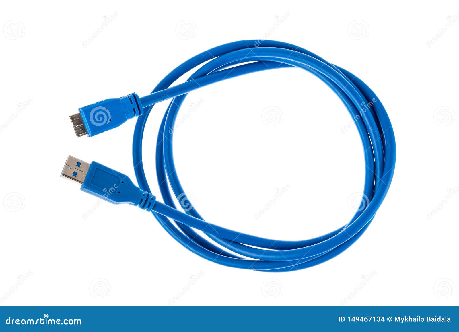 USB 3 Data & Power Cable Isolated on White Background. Close Up Stock ...