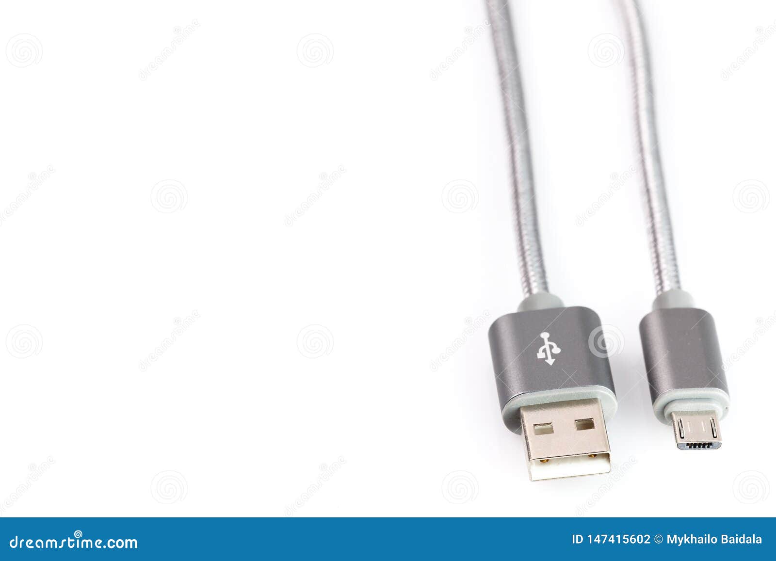 USB Data & Power Cable Isolated on White Background. Close Up Stock ...