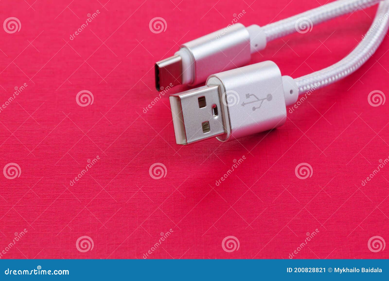 USB Data & Power Cable on Red Background. Close Up Stock Image - Image ...