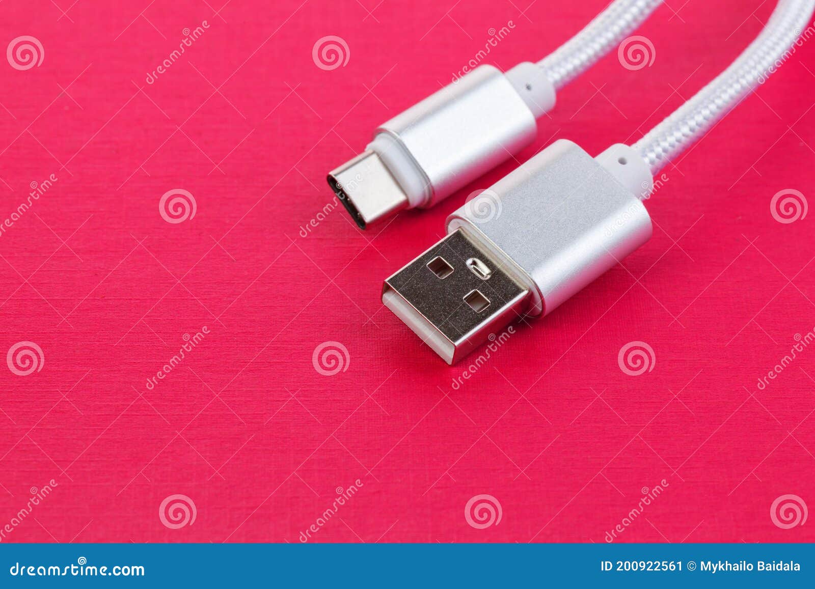 USB Data & Power Cable on Red Background. Close Up Stock Image - Image ...