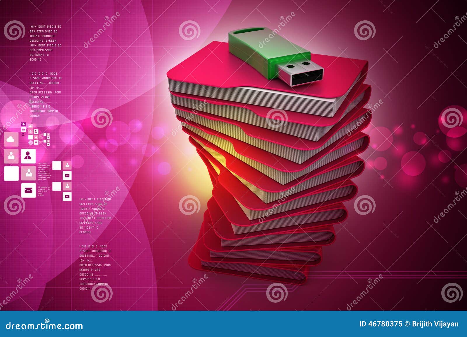 Usb drive with file folder stock illustration. Illustration of ...