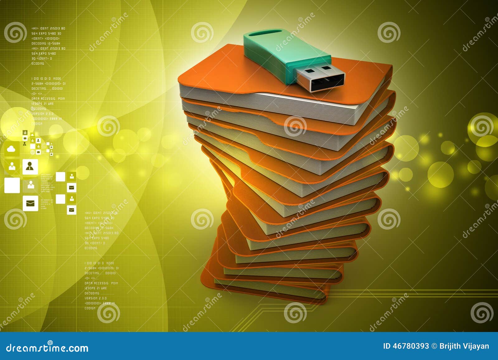 Usb drive with file folder stock illustration. Illustration of disk ...