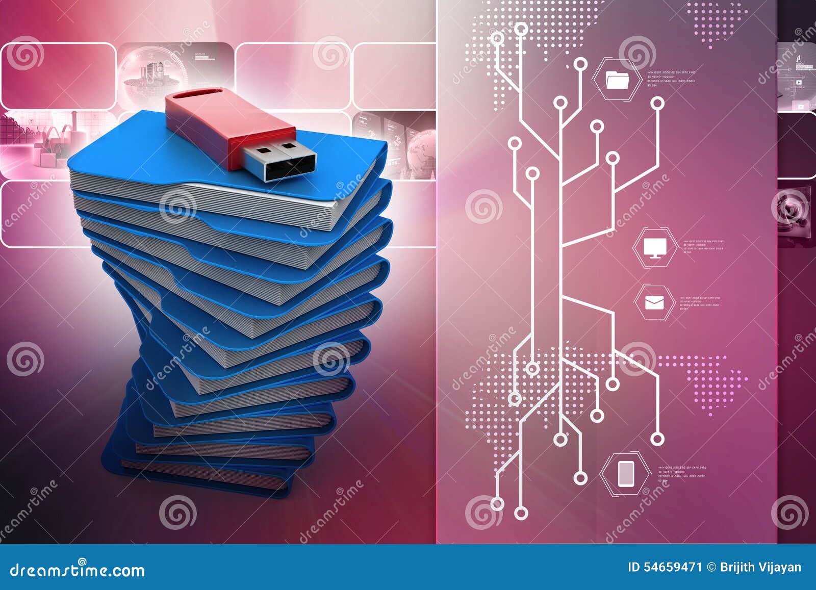 Usb drive with file folder stock illustration. Illustration of personal ...