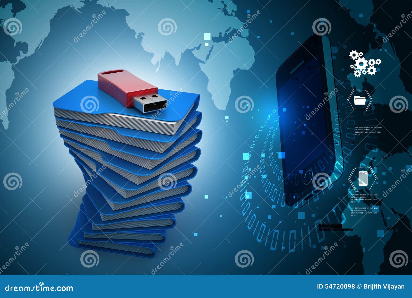 Usb drive with file folder stock illustration. Illustration of privacy ...