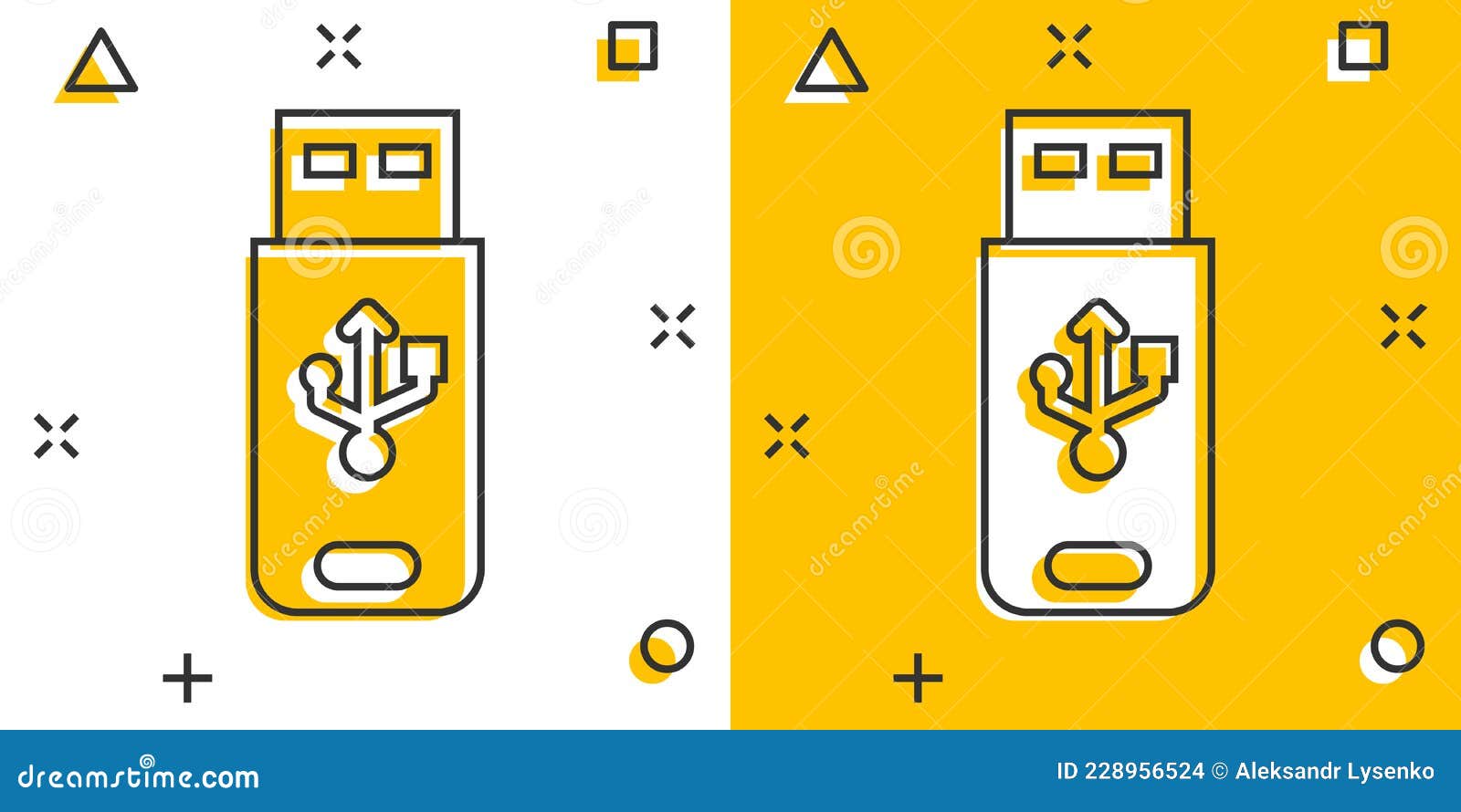 Usb Drive Icon In Comic Style. Flash Disk Vector Cartoon Illustration ...