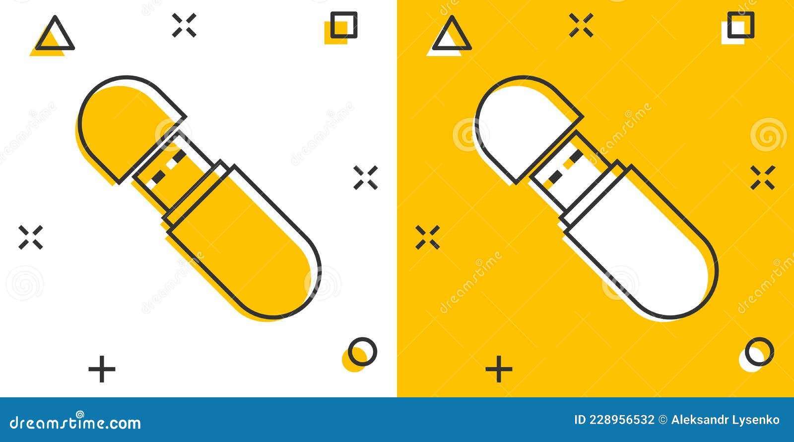 Usb Drive Icon In Comic Style. Flash Disk Vector Cartoon Illustration ...