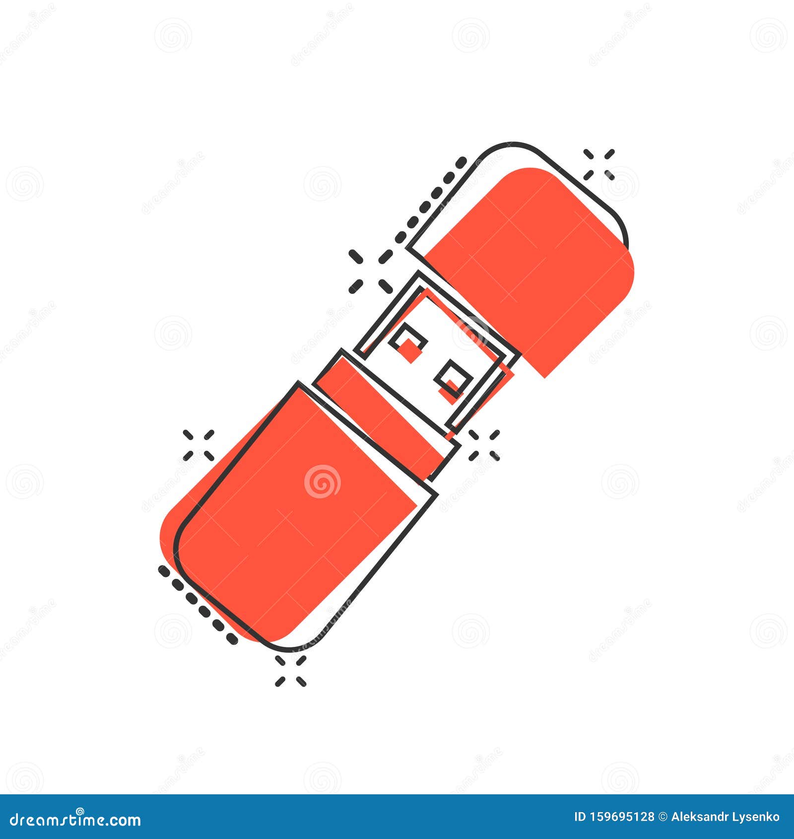 Usb Drive Icon In Comic Style. Flash Disk Vector Cartoon Illustration ...