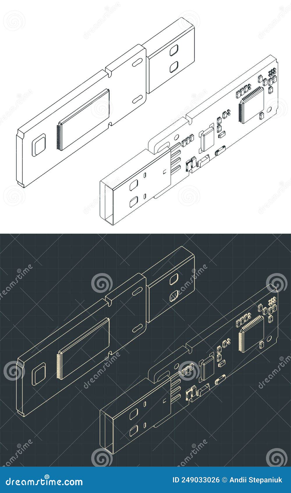 USB Fash Drive Isometric Blueprints Stock Vector - Illustration of ...