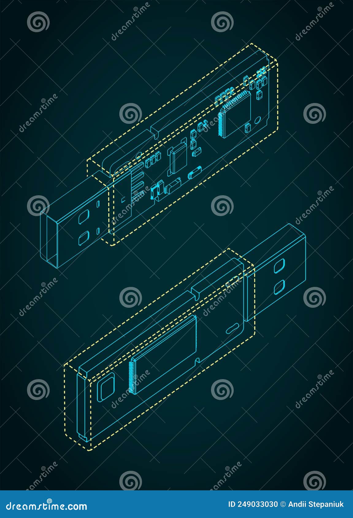USB Fash Drive Isometric Drawings Stock Vector - Illustration of ...