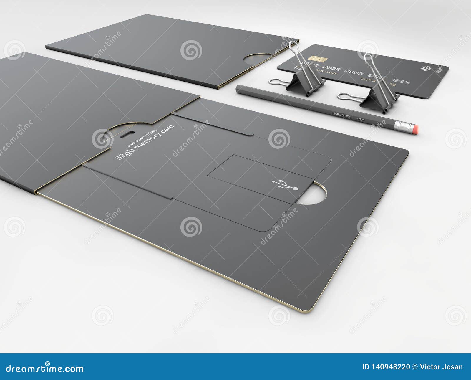 USB Flash Card Empty Template for Corporate Identity on Isolated Gray ...