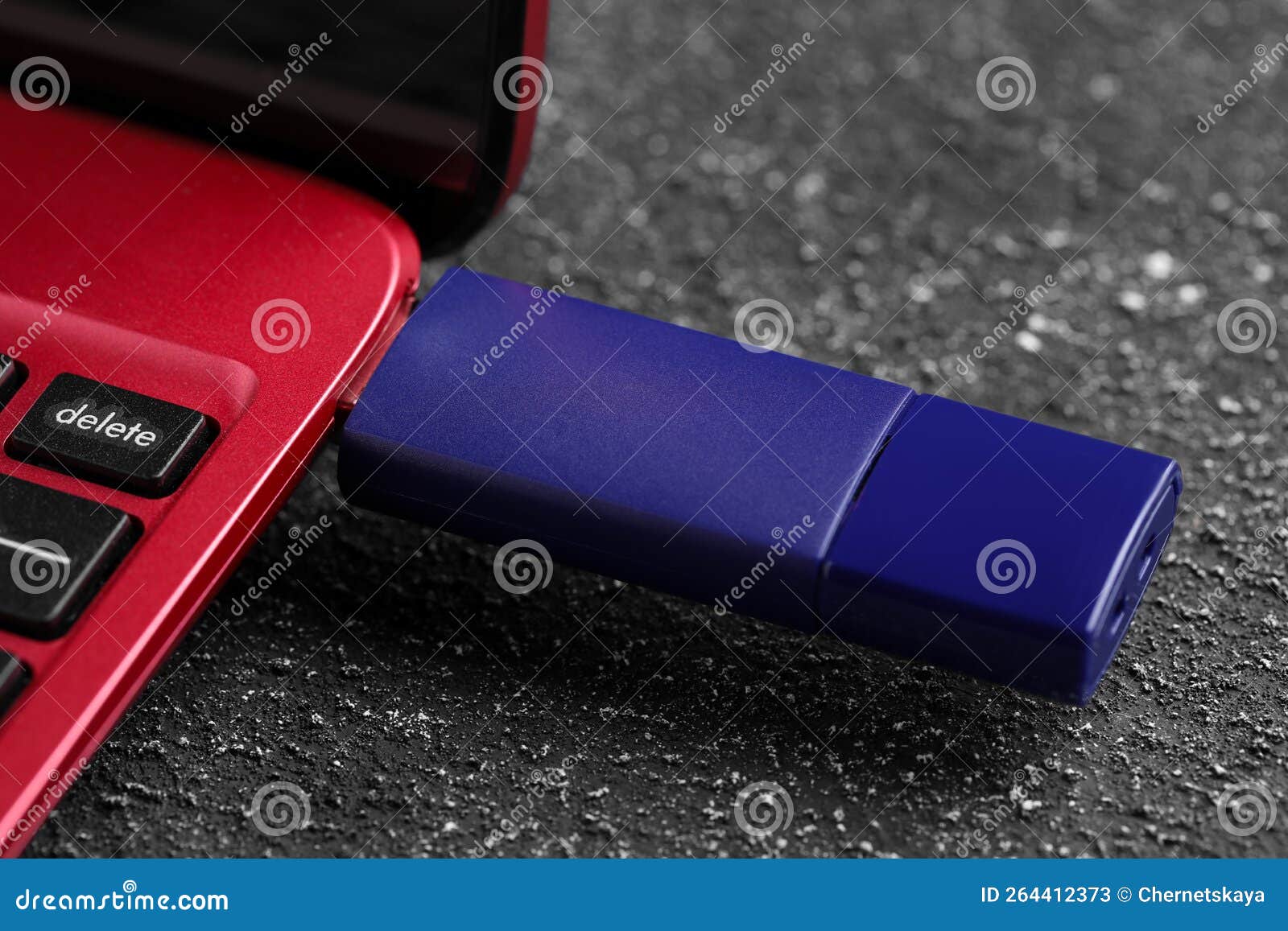 Usb Flash Drive Attached into Laptop on Grey Textured Table, Closeup ...