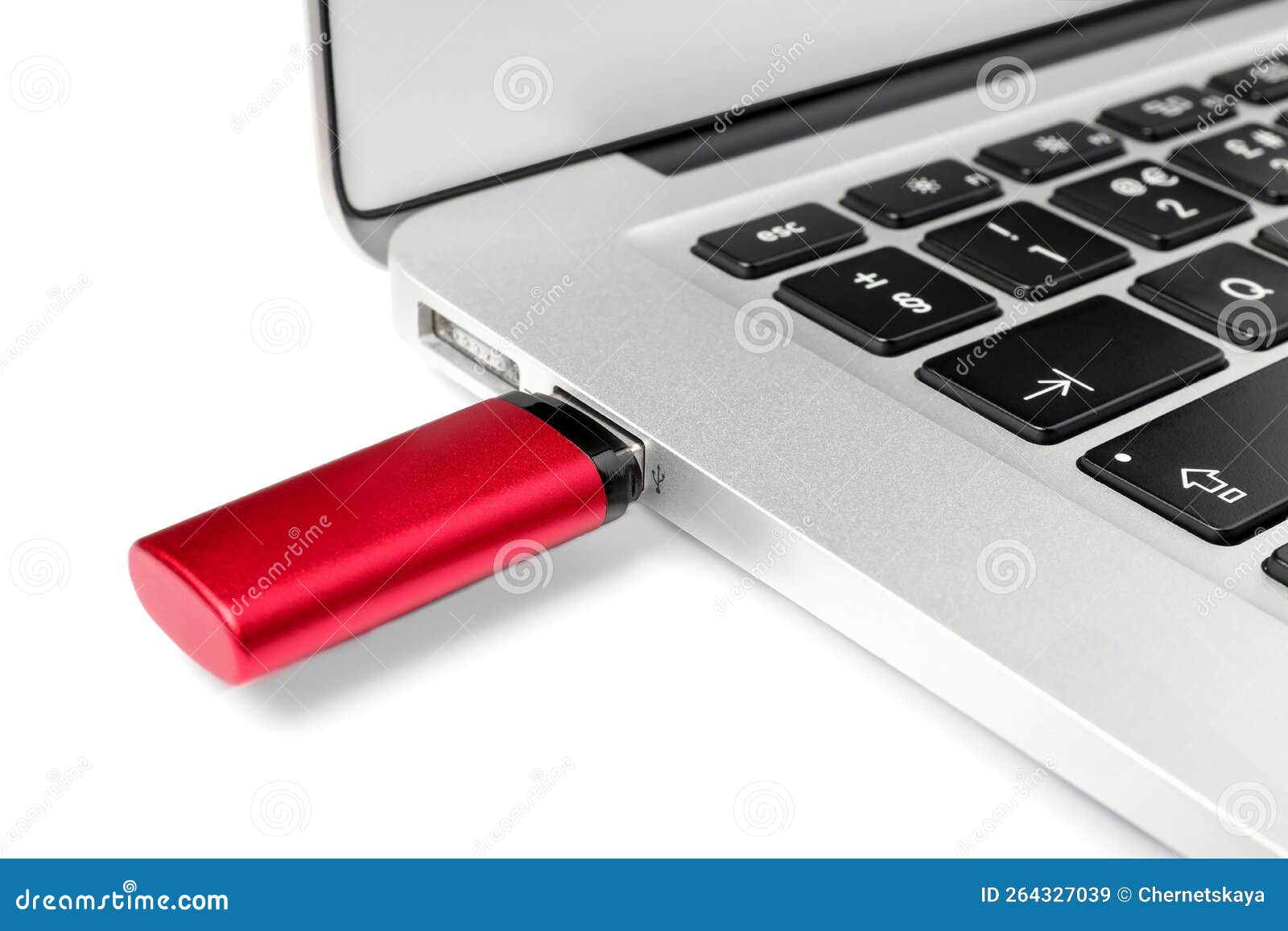 Usb Flash Drive Attached into Laptop on White Background Stock Image ...