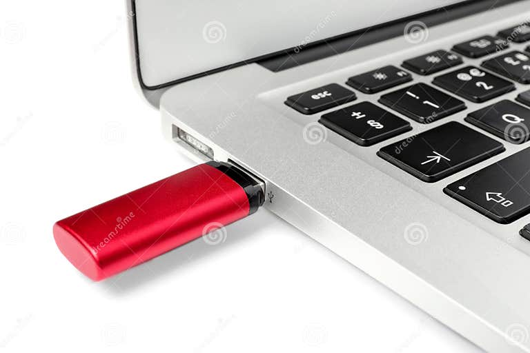 Usb Flash Drive Attached into Laptop on White Background Stock Image ...