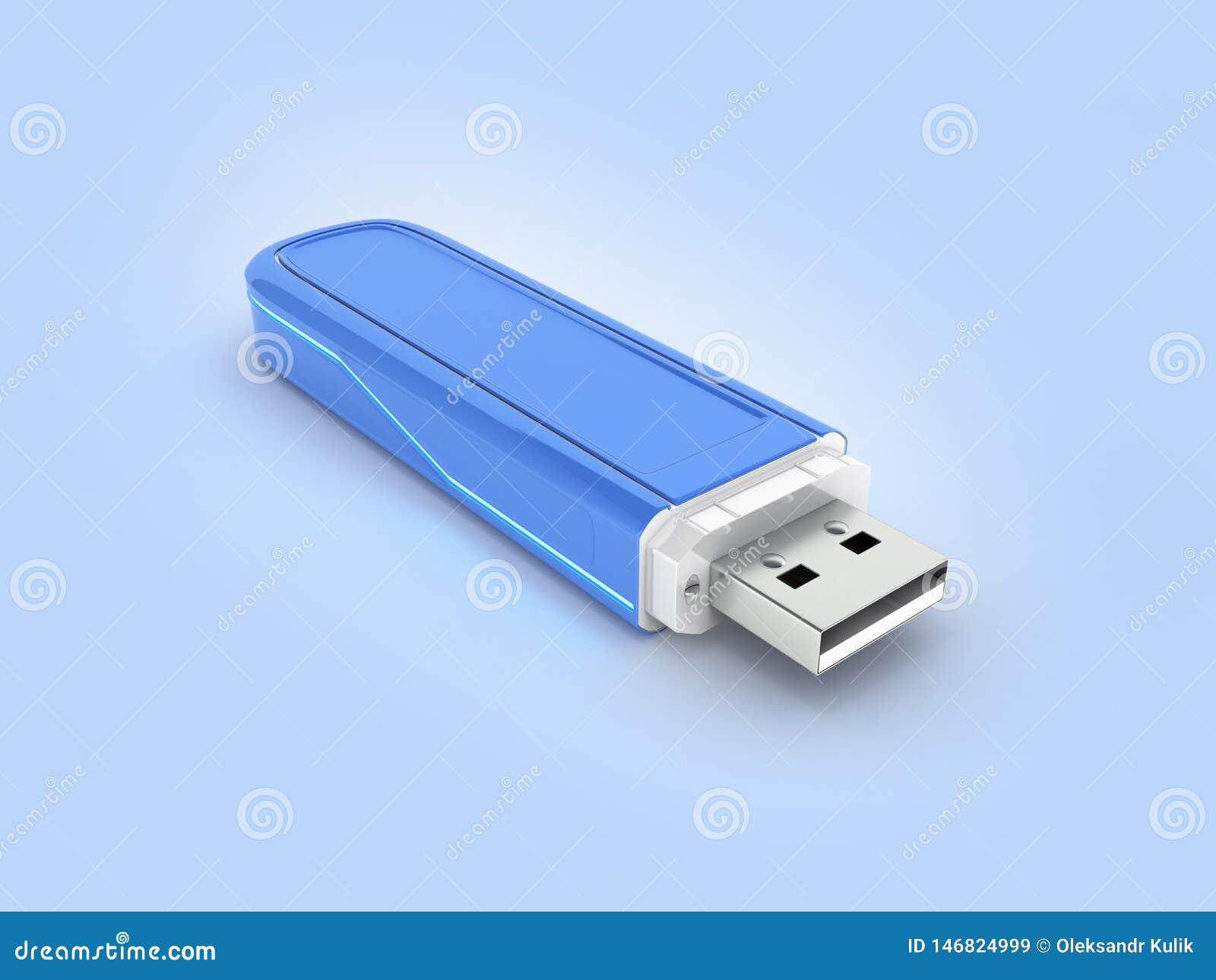 USB Flash Drive in Blue with Backlight on Blue Gradient Background with ...