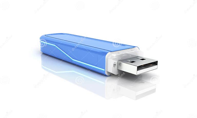 USB Flash Drive in Blue with Backlight Isolated on White Background ...