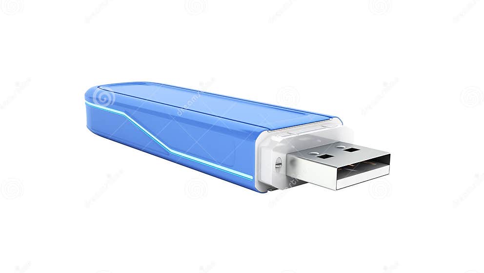 USB Flash Drive in Blue with Backlight without Shadow on White ...