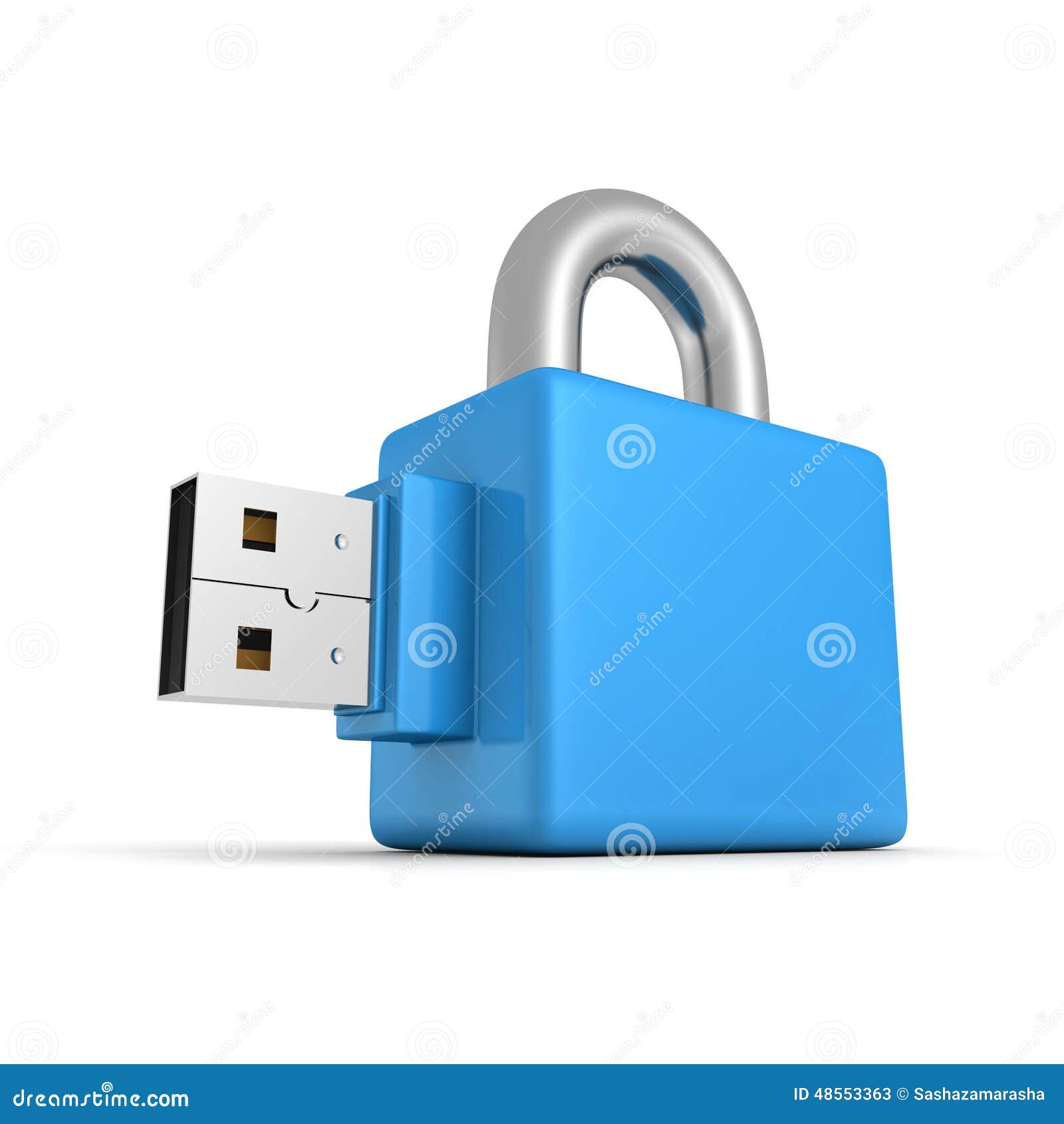 USB Flash Drive Blue Padlock on White Background Stock Illustration ...