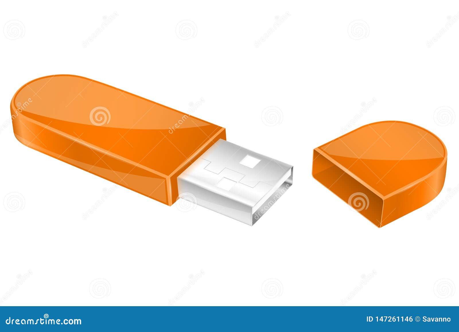 USB Flash Drive with Cap. Orange Memory Stick Stock Vector ...