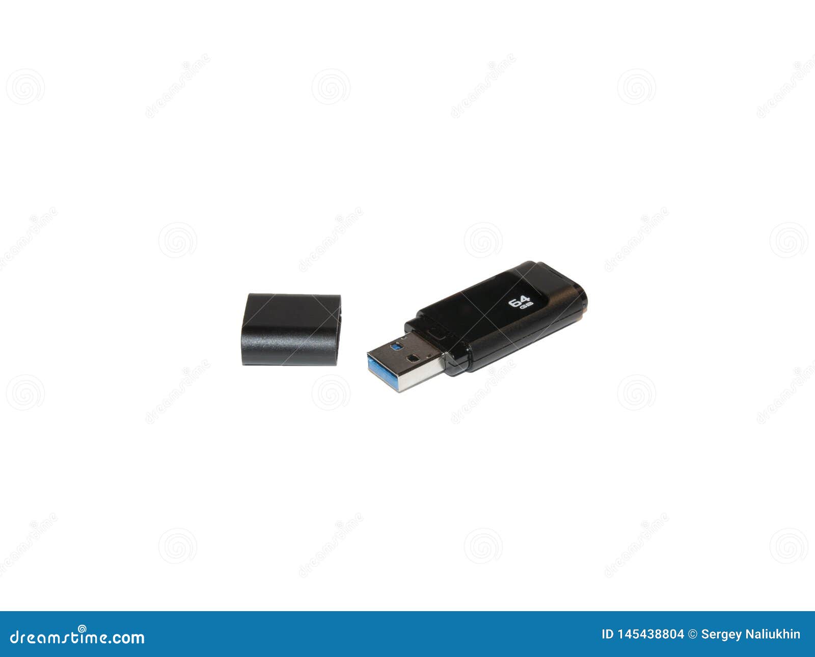 USB Flash Drive 64 GB Black Color Isolated on White Background Stock ...