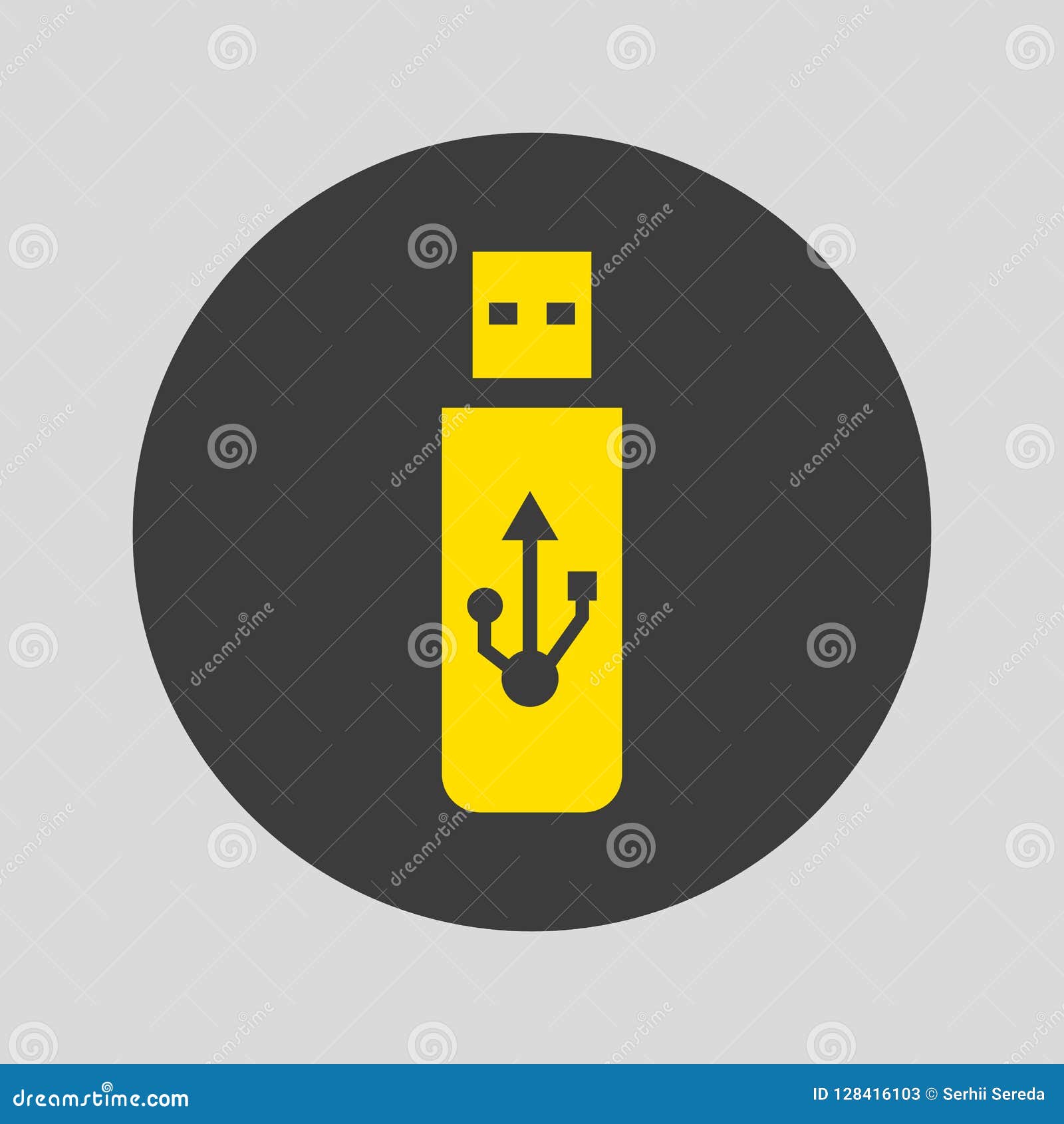 USB Flash Drive Icon on Gray Background. Stock Illustration ...