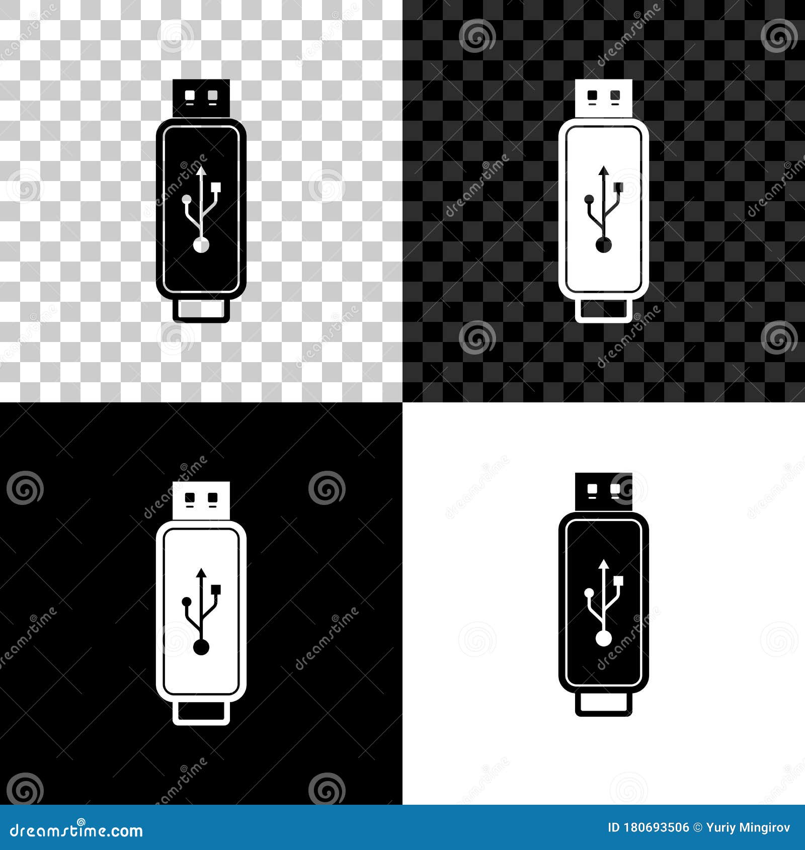 USB Flash Drive Icon Isolated on Black, White and Transparent ...