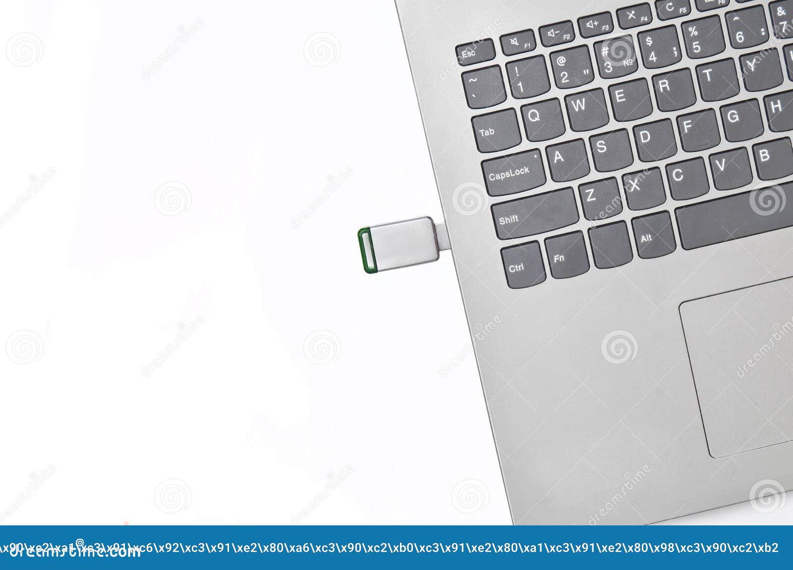 USB Flash Drive Inserted into a Laptop on a White Background. Modern ...