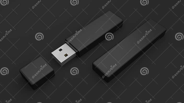 USB Flash Drive Isolated on Black Background. Data Storage Device. Pen ...